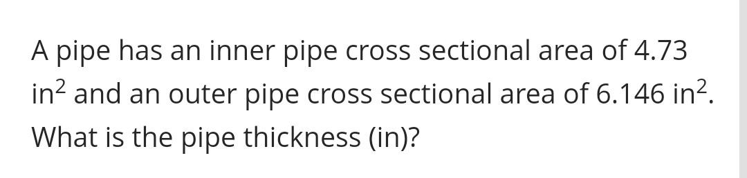 Solved A pipe has an inner pipe cross sectional area of 4.73 | Chegg.com