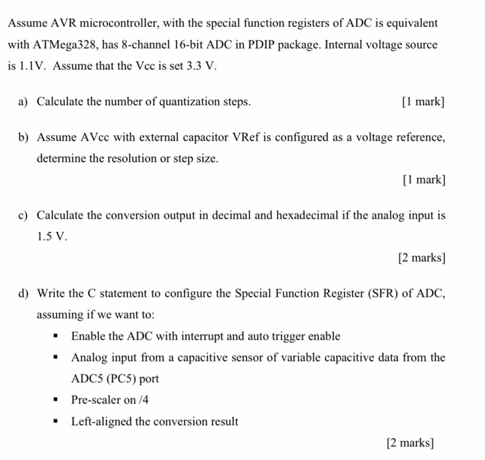 Assume AVR microcontroller, with the special function | Chegg.com