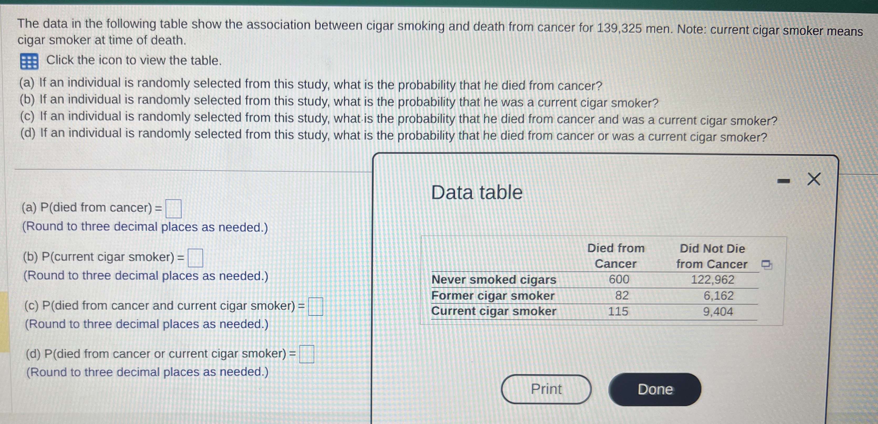 Solved The data in the following table show the association | Chegg.com