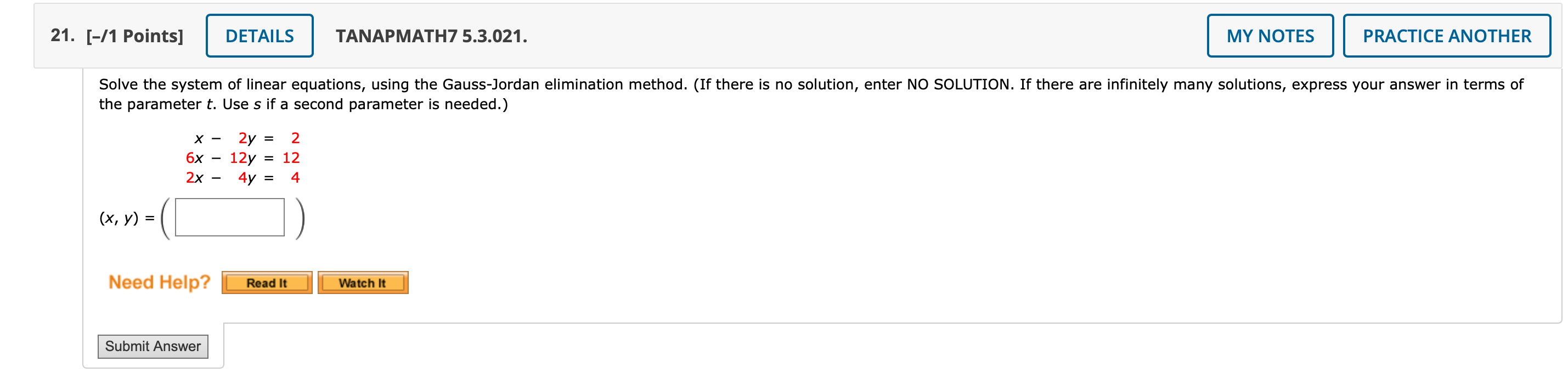 Solved [-/1 ﻿Points]TANAPMATH7 5.3.021. ﻿the parameter t. | Chegg.com