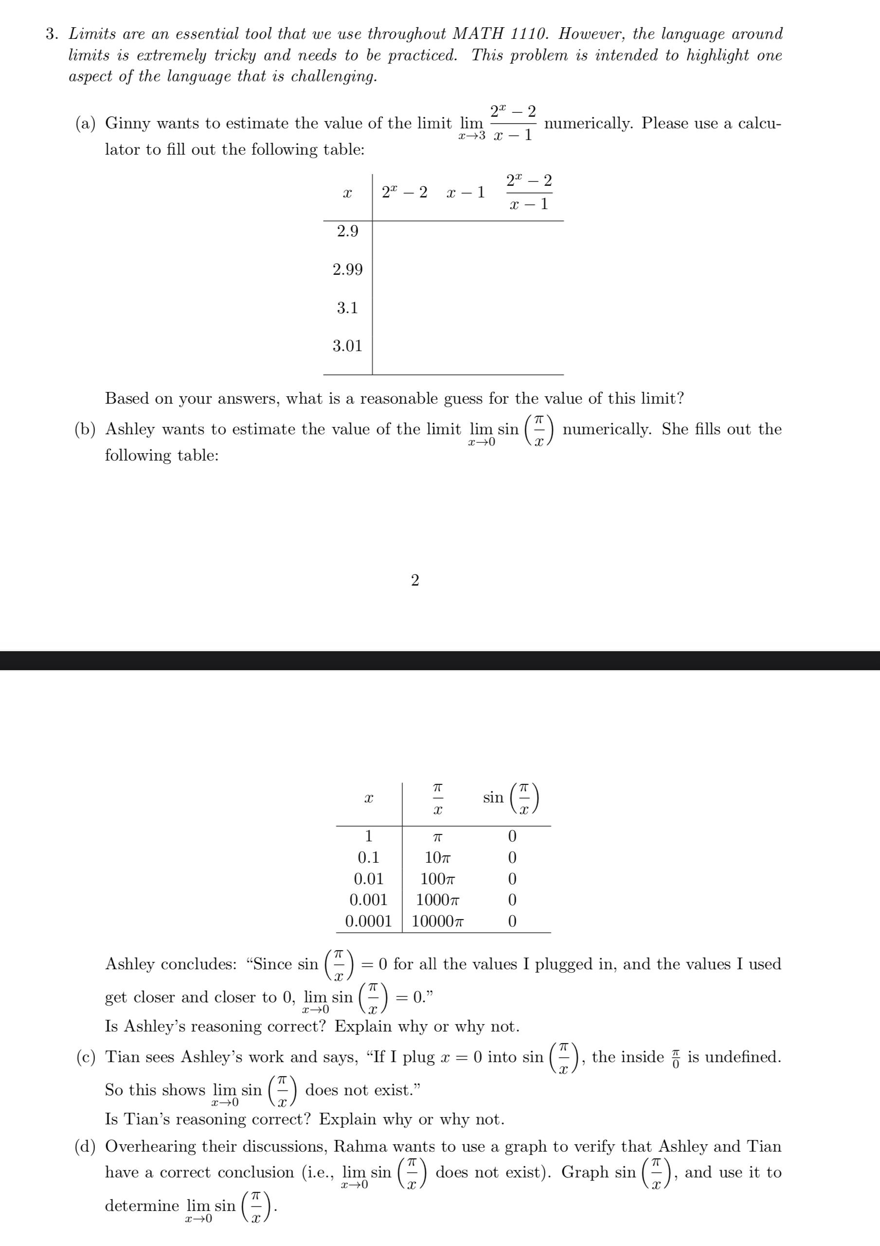 Solved Limits are an essential tool that we use throughout | Chegg.com