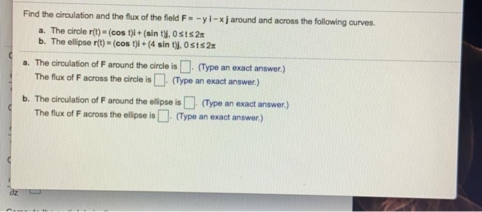 Solved Find the circulation and the flux of the field | Chegg.com