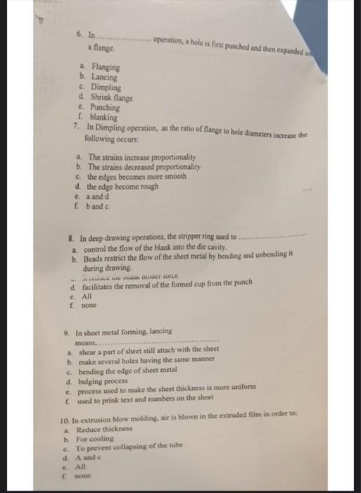 Solved operation, a hole is first punched and then expanded | Chegg.com