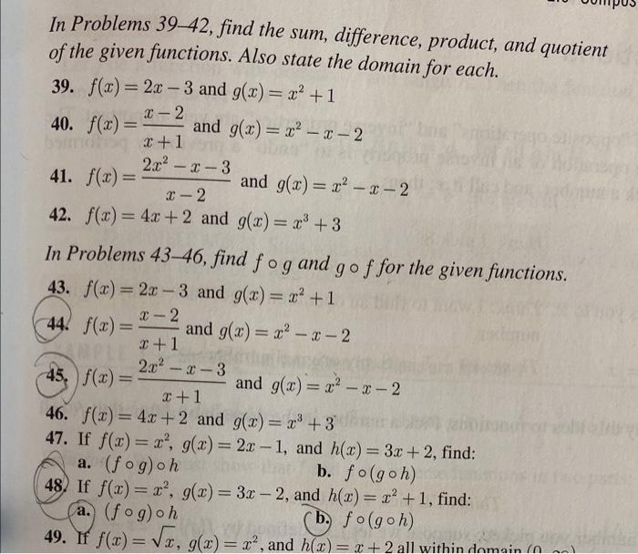 Solved In Problems 39-42, find the sum, difference, product, | Chegg.com