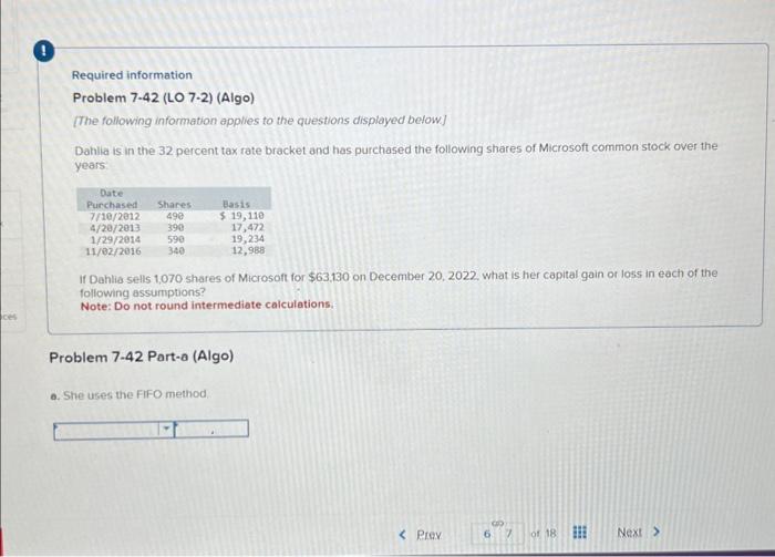 Solved Required information Problem 7.42 (LO 7.2) (Algo) | Chegg.com
