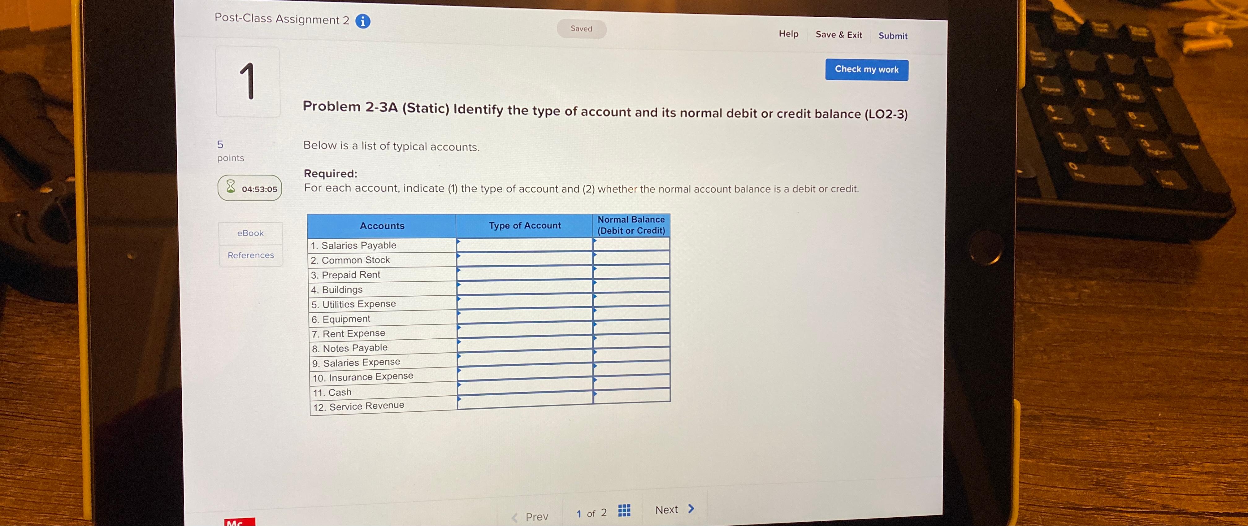 Post-Class Assignment 2 i\\n1\\nProblem 2-3A (Static) | Chegg.com