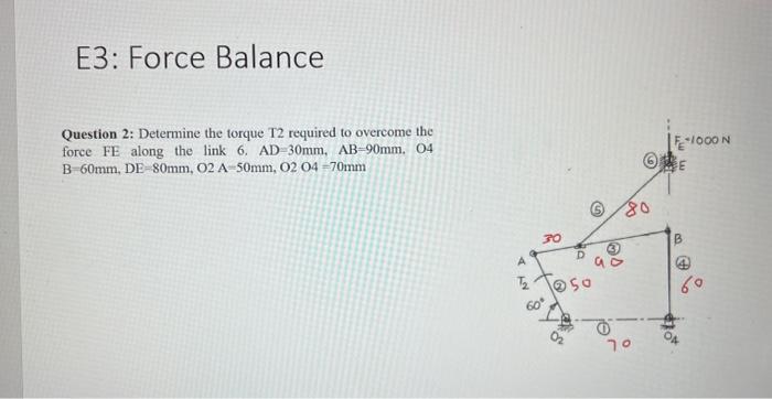 Solved E3: Force Balance Question 2: Determine the torque T2 | Chegg.com