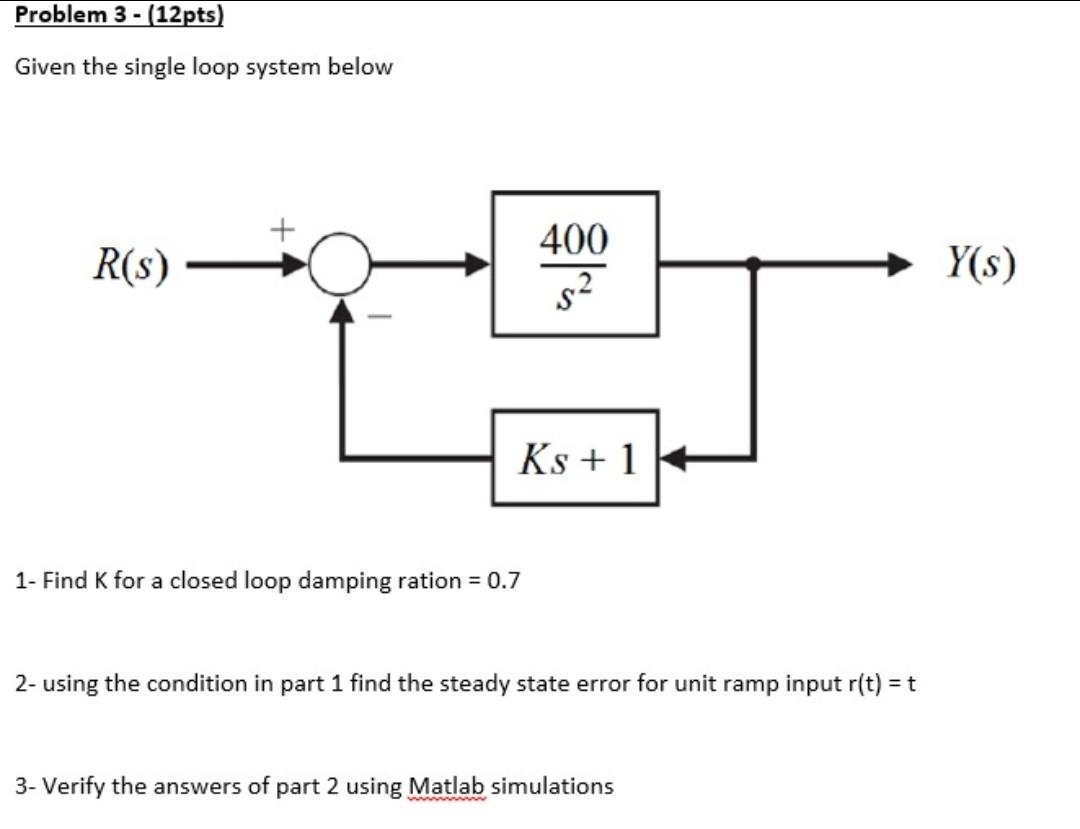 Solved Problem 3 - (12pts) Given the single loop system | Chegg.com