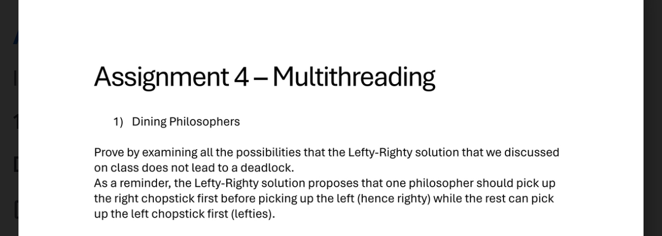 Solved Assignment 4 - ﻿MultithreadingDining | Chegg.com
