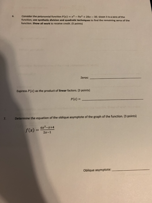 Solved Consider the polynomial function P(x) = -9x+28x - 30. | Chegg.com