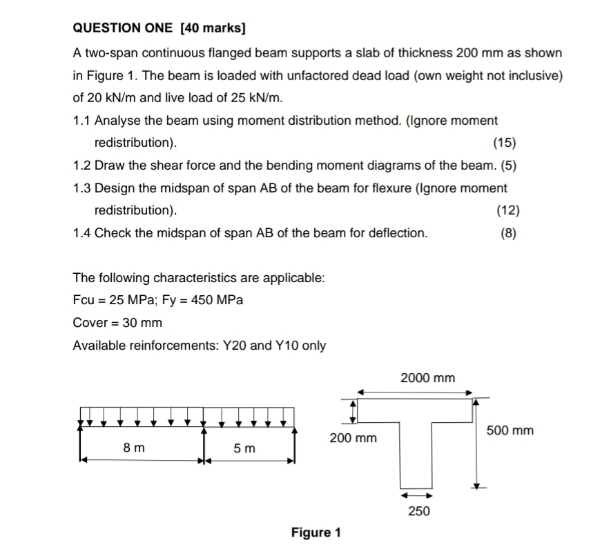 Solved QUESTION ONE [40 ﻿marks]A two-span continuous flanged | Chegg.com