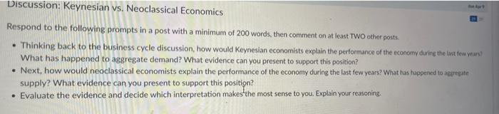 Solved Discussion: Keynesian vs. Neoclassical Economics | Chegg.com