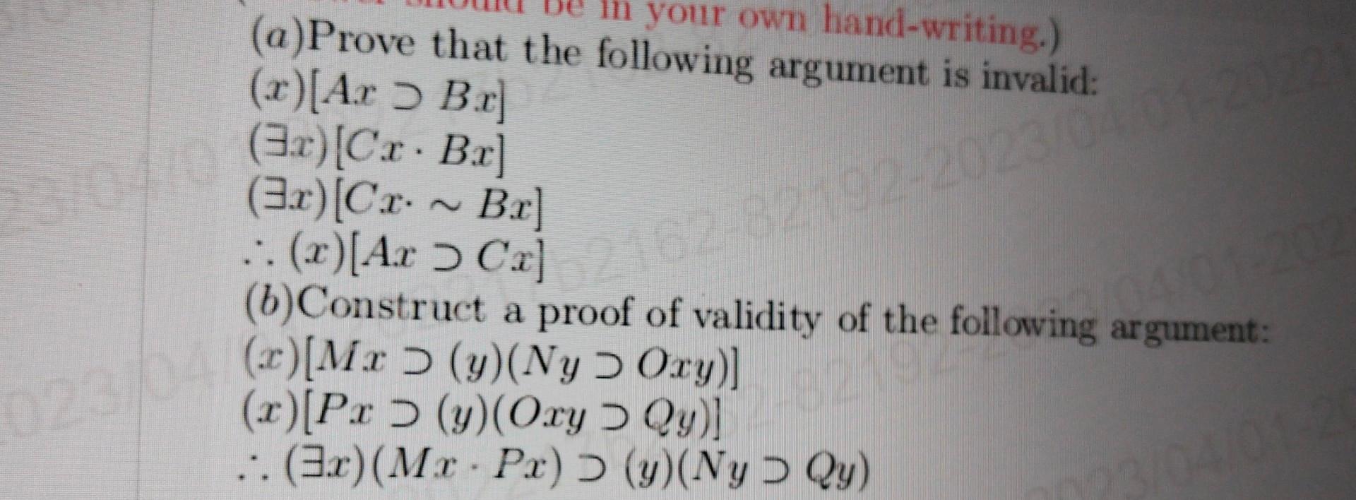 Solved (a)Prove that the following argument is invalid: | Chegg.com