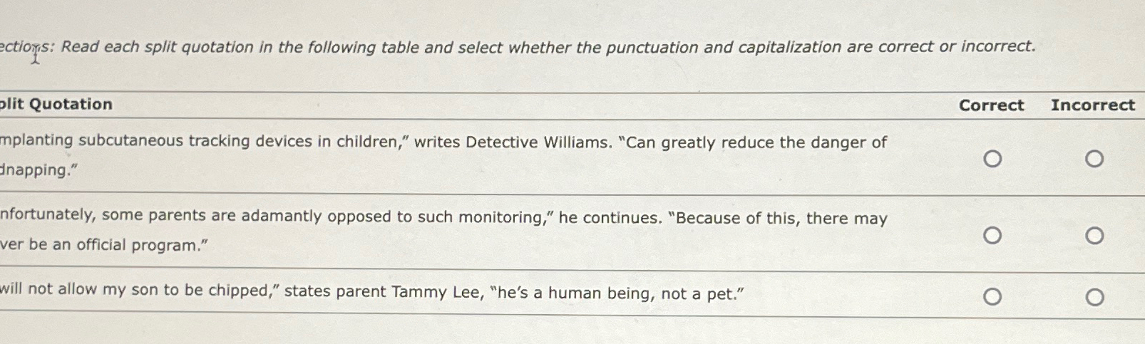 Solved ectioris: Read each split quotation in the following | Chegg.com