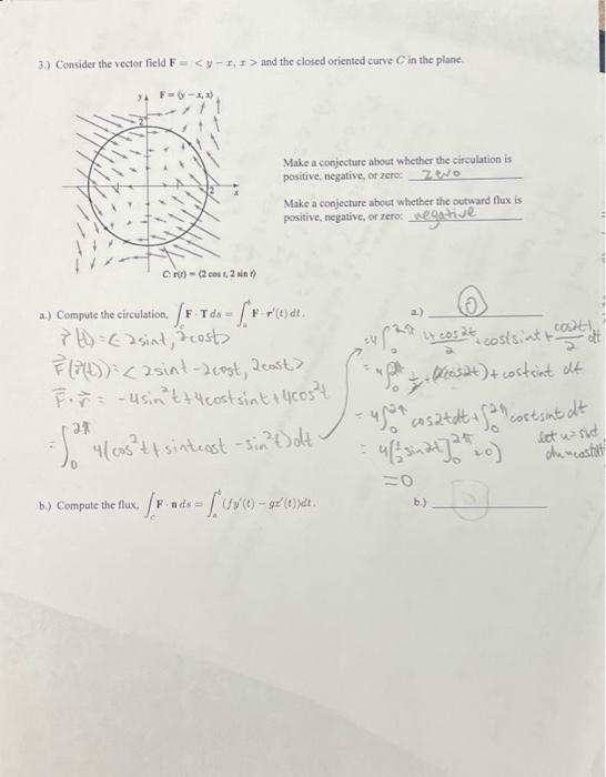 3.) Consider the vector field F= y−x,x and the | Chegg.com