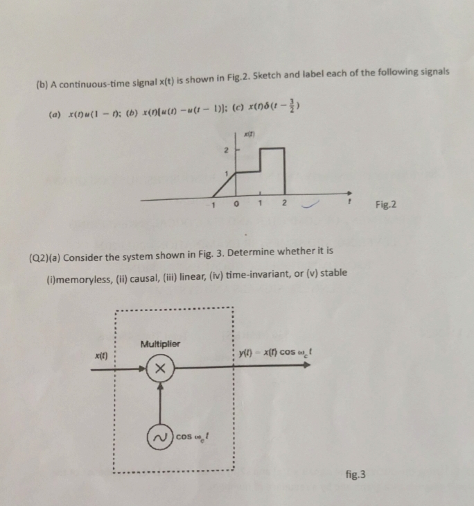 Solved (b) ﻿A continuous-time signal x(t) ﻿is shown in | Chegg.com