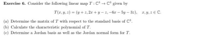 Solved Exercise 6. Consider the following linear map T:C3→C3 | Chegg.com
