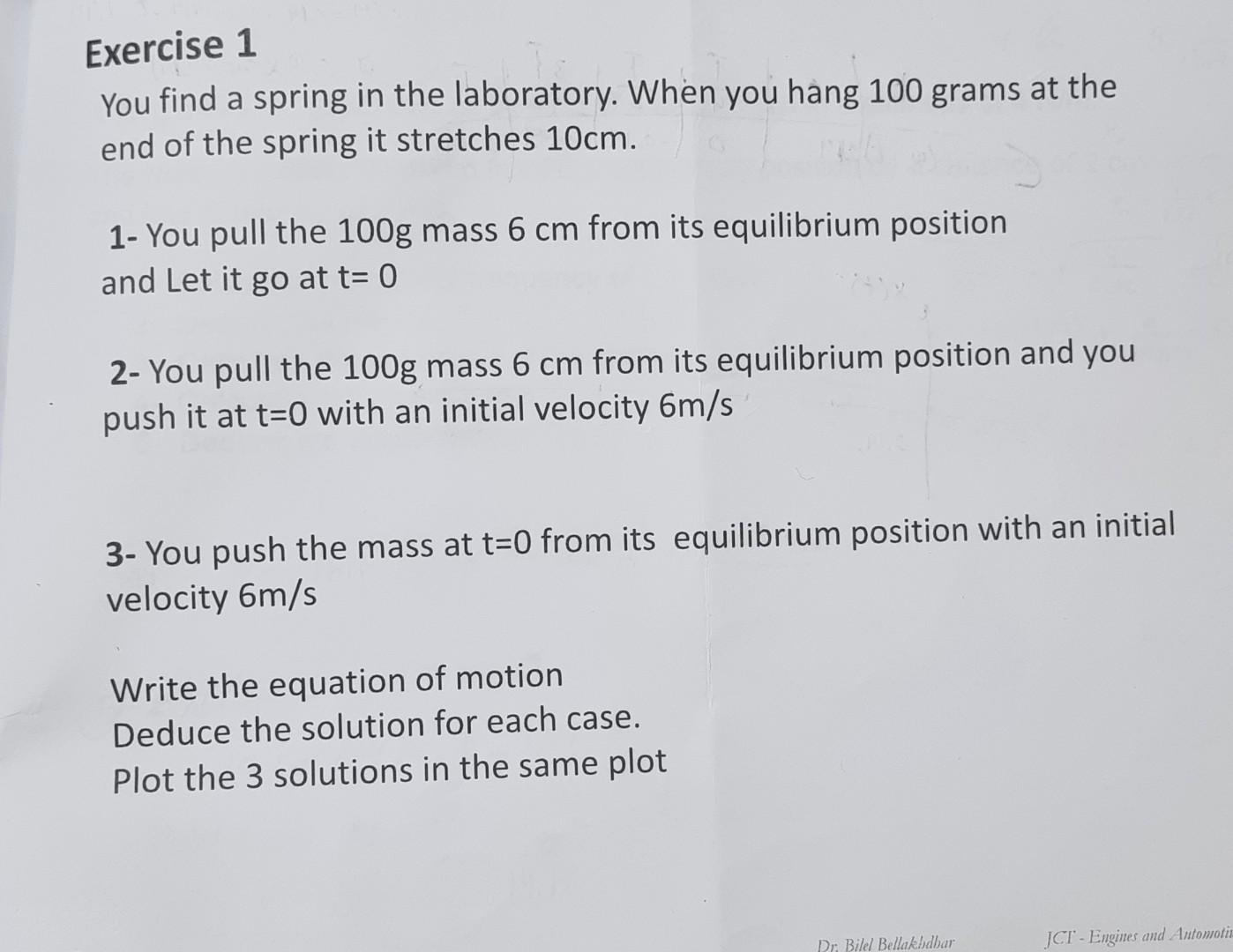 Solved Exercise 1 You find a spring in the laboratory. When | Chegg.com