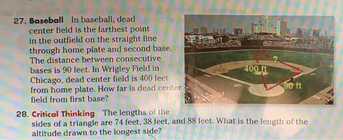Solved 27. Baseball In baseball, dead center field is the | Chegg.com
