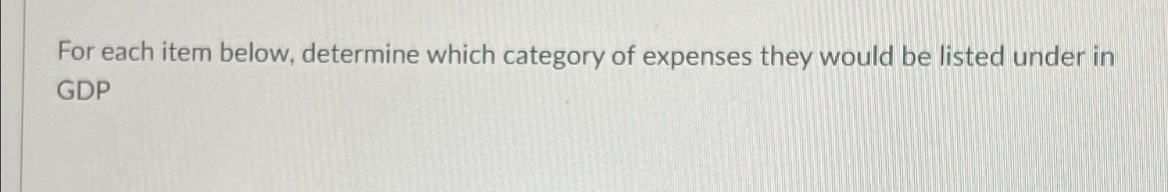 Solved For each item below, determine which category of | Chegg.com
