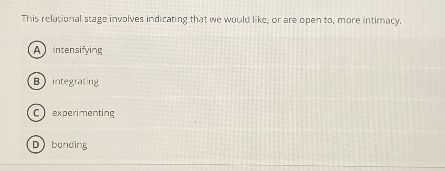Solved This relational stage involves indicating that we | Chegg.com