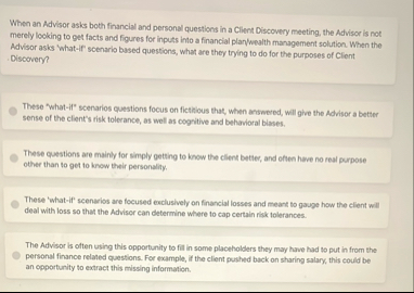 Solved When an Advisor asks both financial and personal | Chegg.com