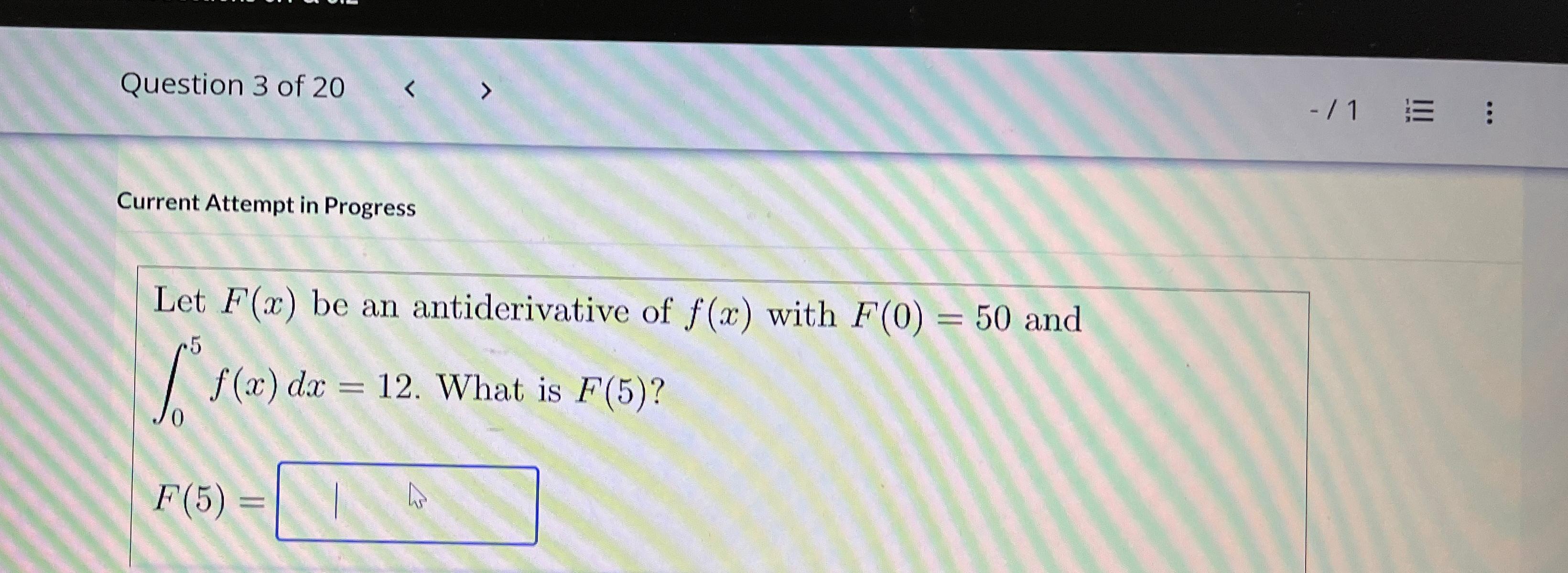 Solved Question 3 ﻿of 20-1Current Attempt in ProgressLet | Chegg.com