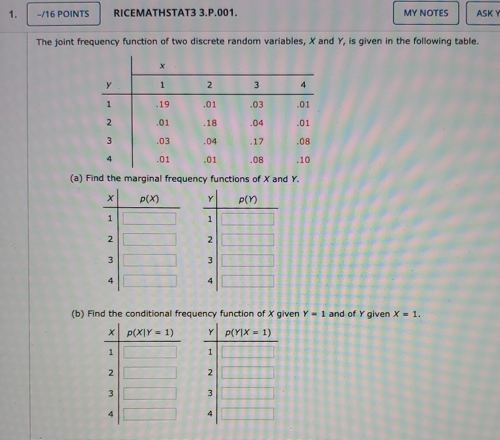 Solved -/16 POINTS RICEMATHSTAT3 3.P.001. MY NOTES ASKY The | Chegg.com