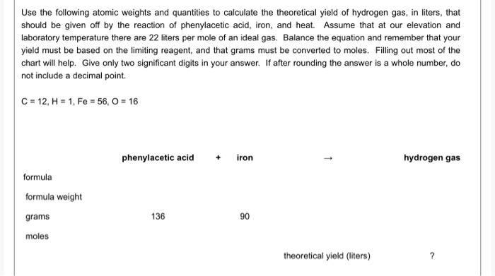 Solved Use the following atomic weights and quantities to | Chegg.com
