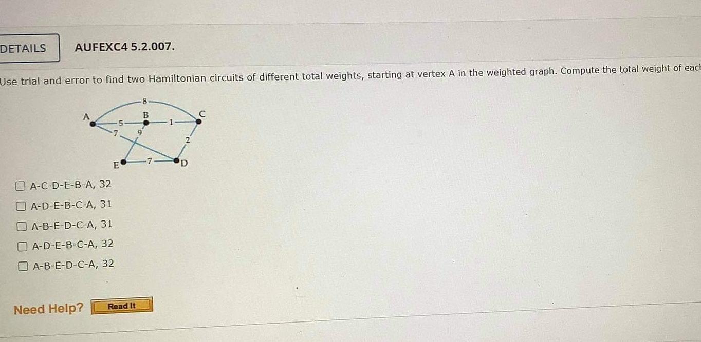 Solved DETAILS AUFEXC4 5.2.007. Use trial and error to find | Chegg.com