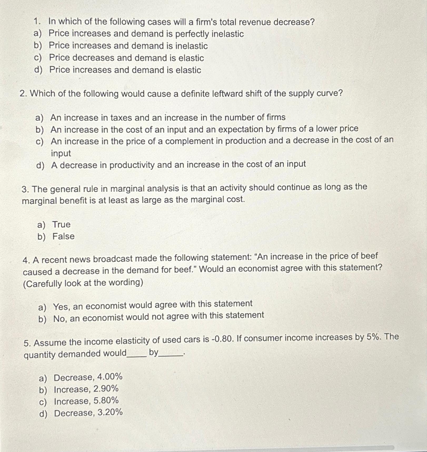 Solved In which of the following cases will a firm's total | Chegg.com