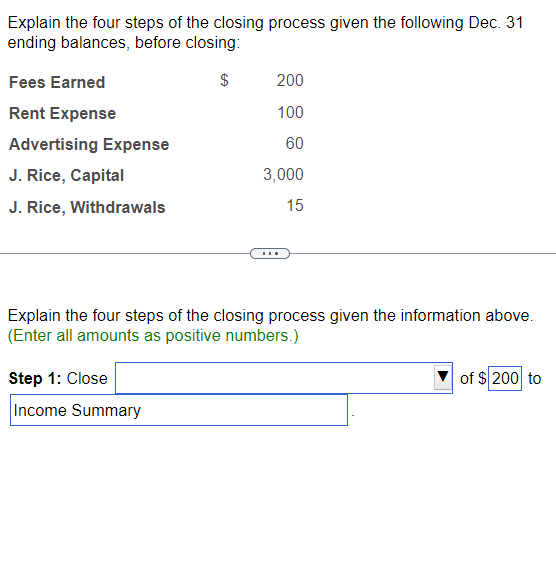Explain the four steps of the closing process given | Chegg.com