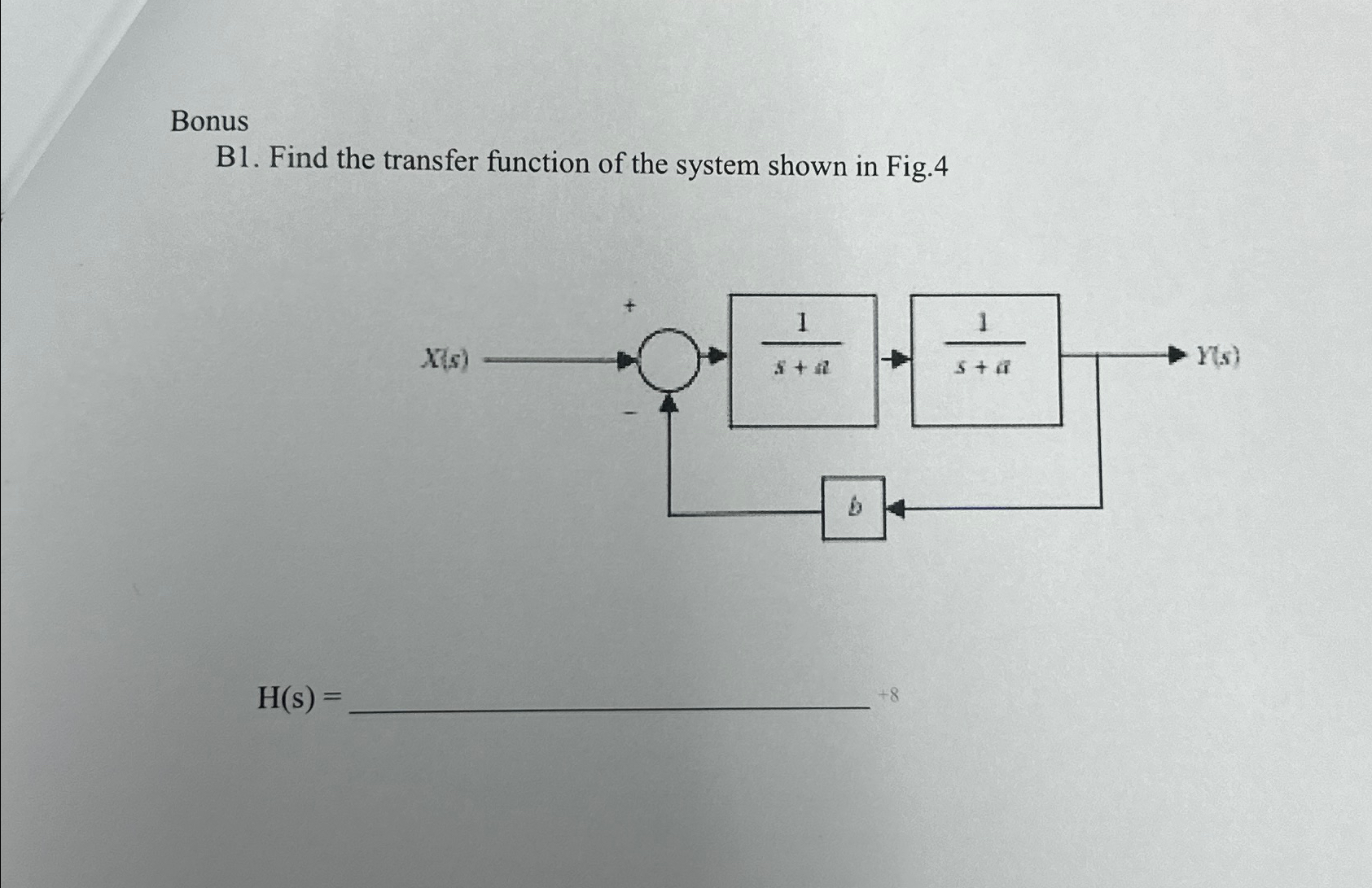 Solved BonusB1. ﻿Find the transfer function of the system | Chegg.com