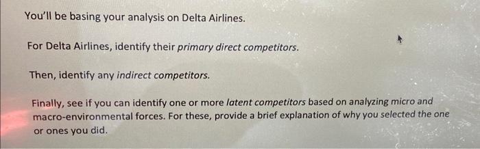 Solved You'll be basing your analysis on Delta Airlines. For | Chegg.com
