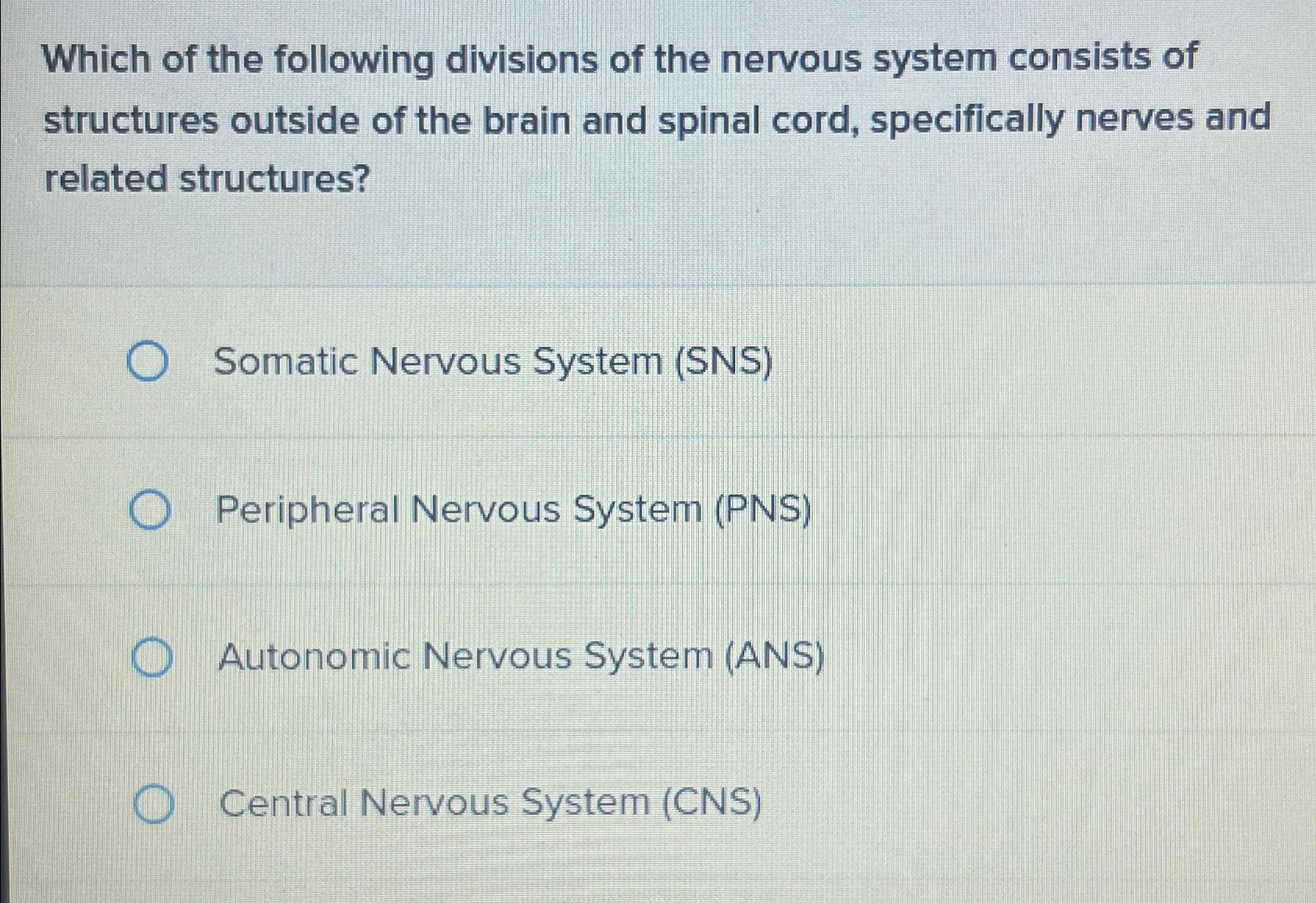 Solved Which of the following divisions of the nervous | Chegg.com