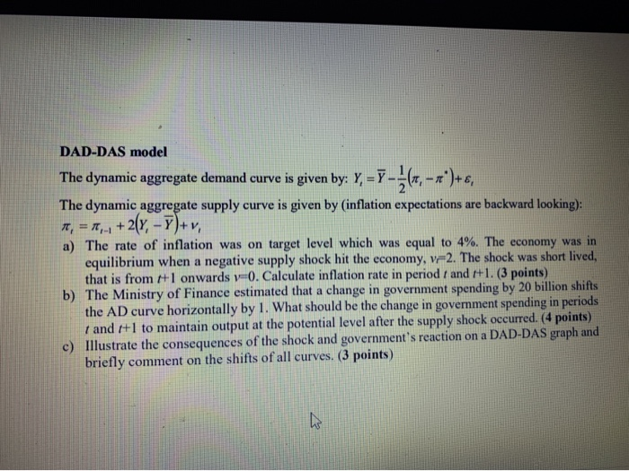 DAD-DAS model The dynamic aggregate demand curve is | Chegg.com