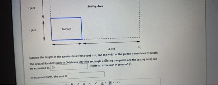 Solved Suppose the Iength of the garden (blue rectangle) is | Chegg.com