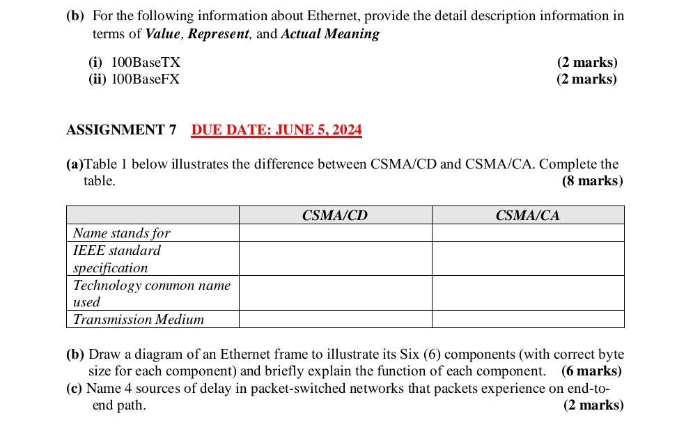 Solved (b) ﻿For the following information about Ethernet, | Chegg.com