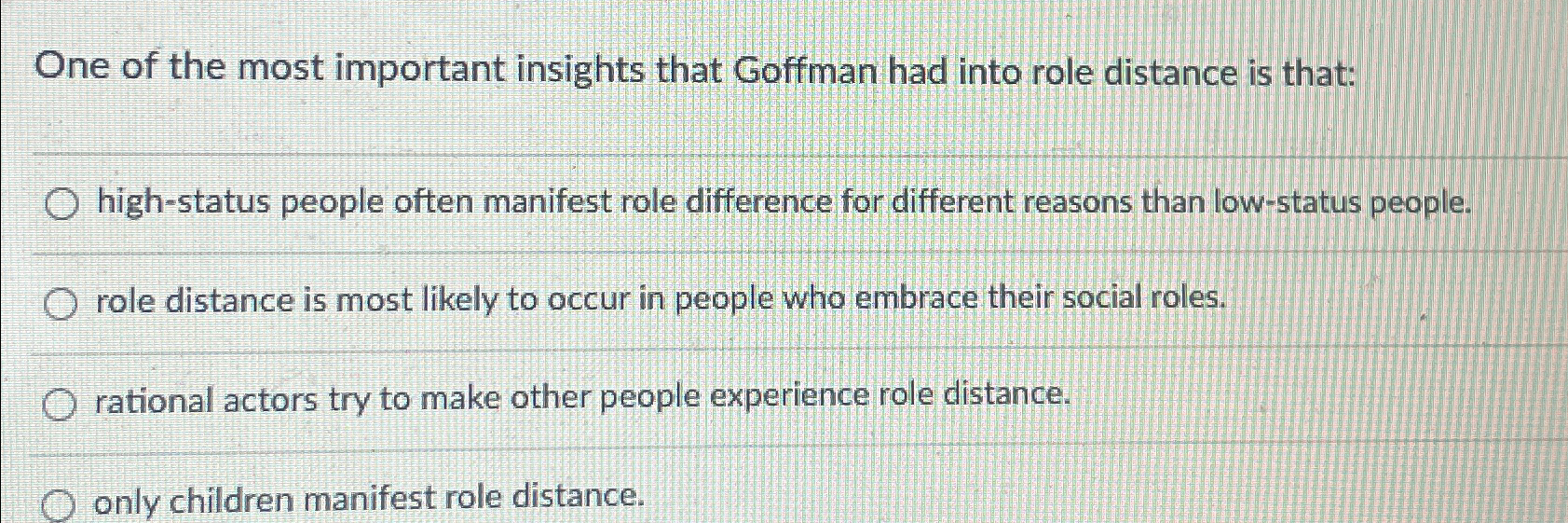 Solved One of the most important insights that Goffman had | Chegg.com