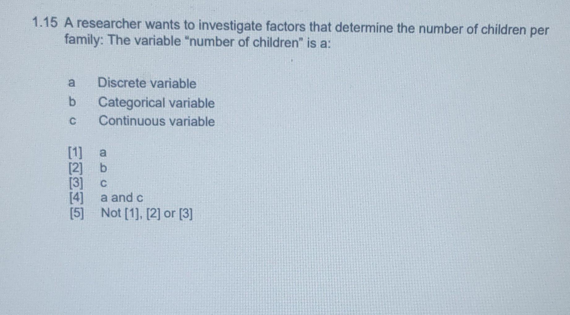 Solved 1.15 A researcher wants to investigate factors that | Chegg.com