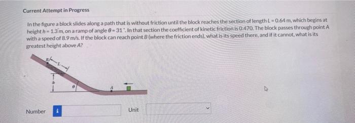 Solved In the figure a block slides along a path that is | Chegg.com