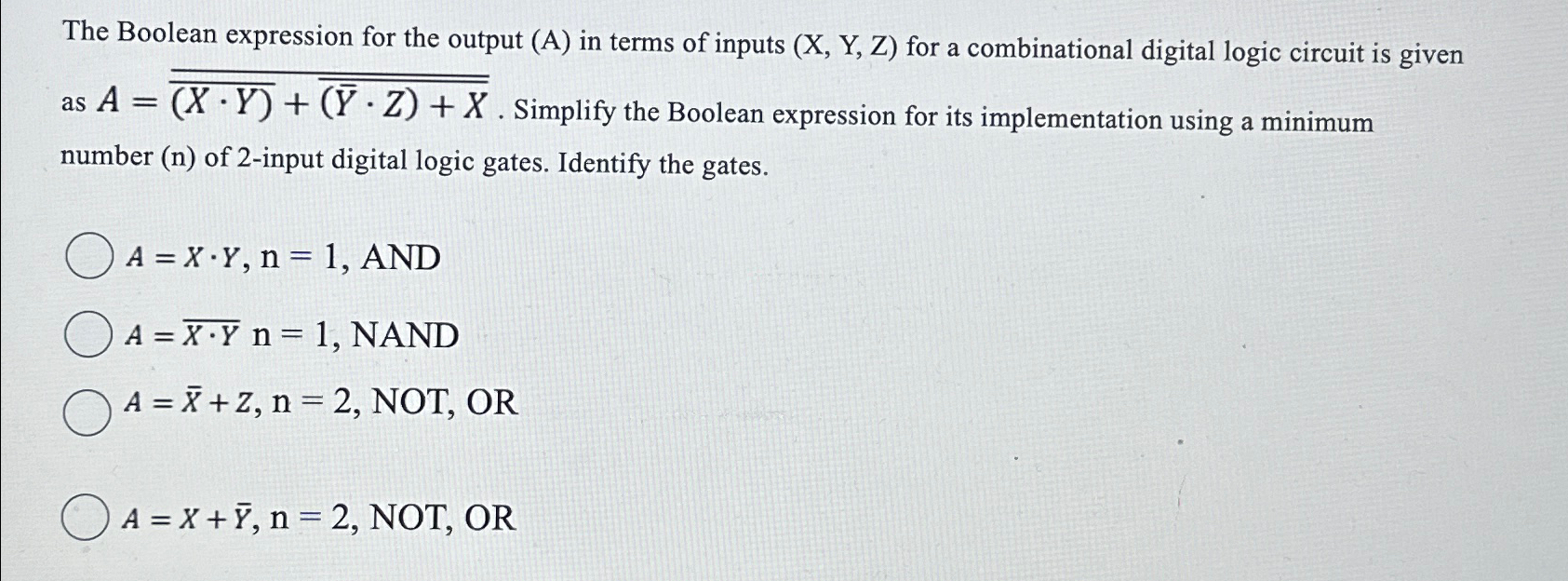 Solved The Boolean expression for the output (A) ﻿in terms | Chegg.com