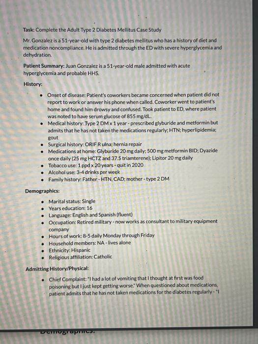 Task: Complete the Adult Type 2 Diabetes Mellitus | Chegg.com
