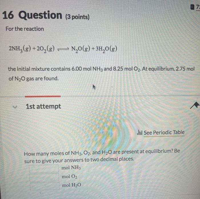Solved B73 16 Question (3 points) For the reaction 2NH2 (8) | Chegg.com