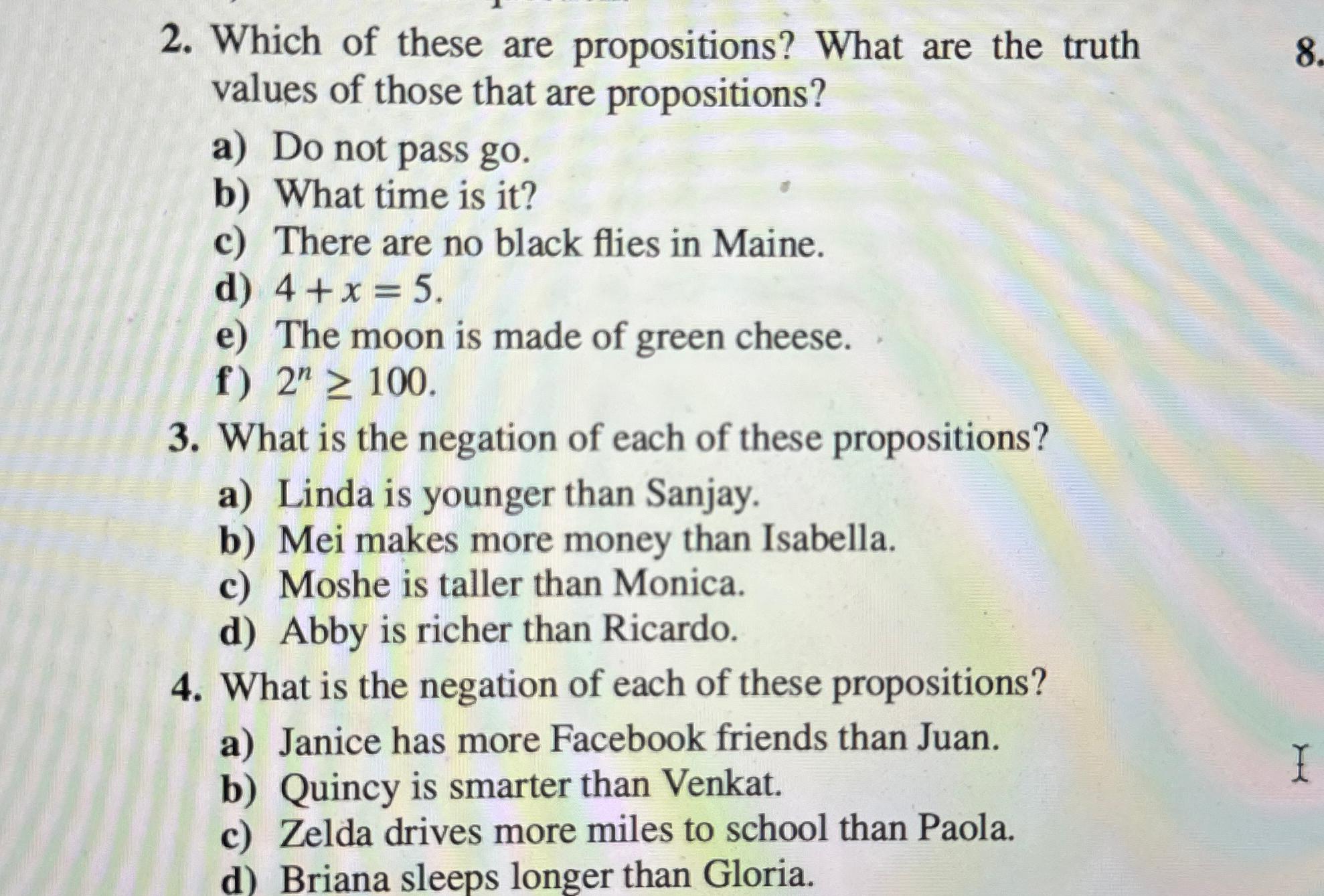 Solved Which of these are propositions? What are the truth | Chegg.com