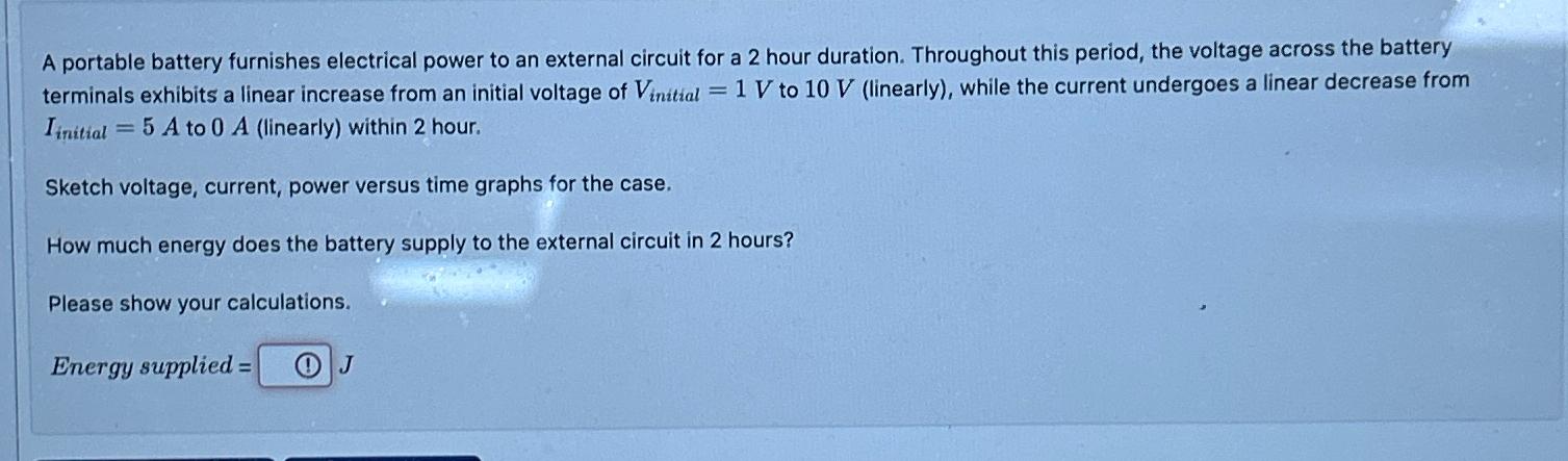 Solved A portable battery furnishes electrical power to an | Chegg.com