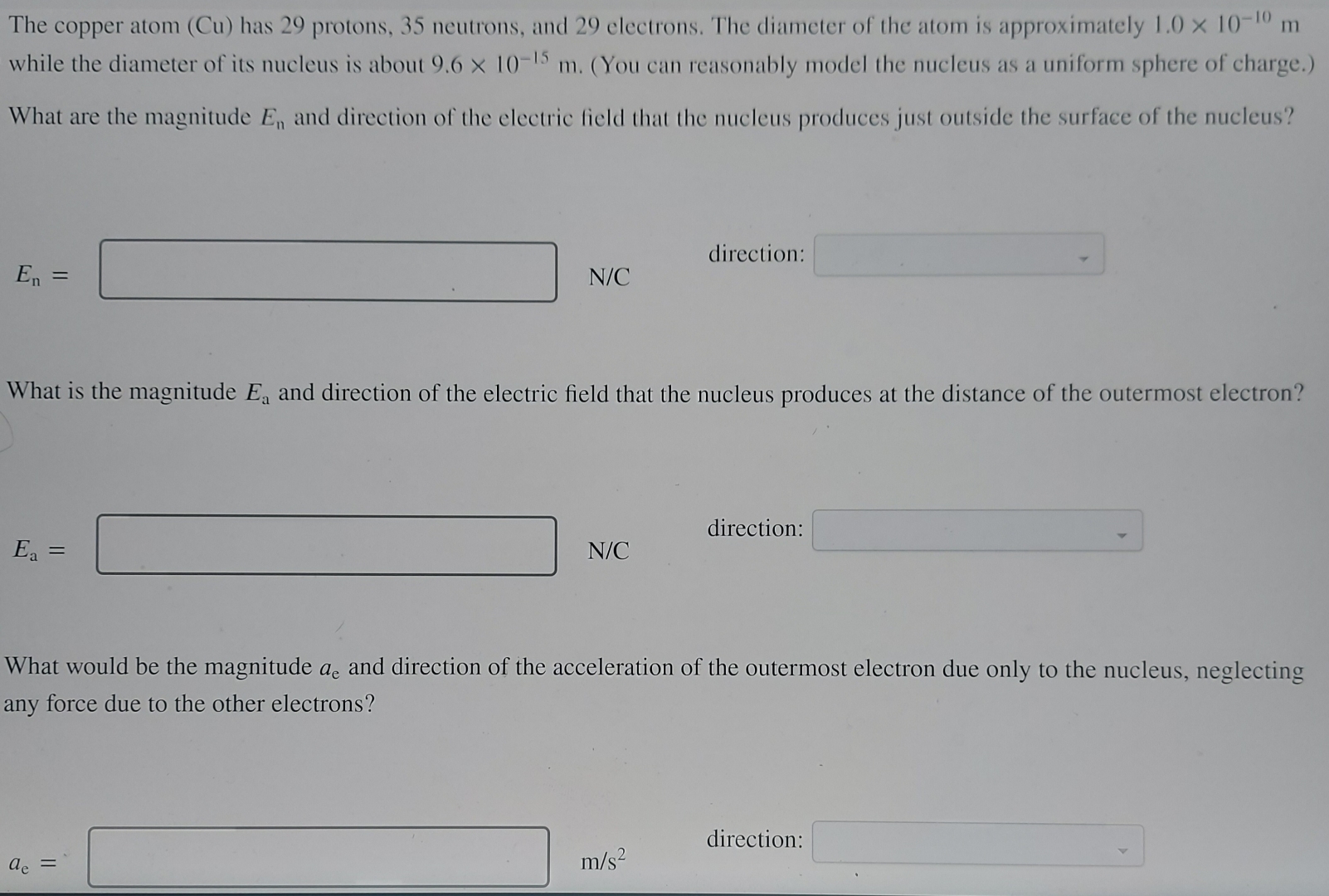Solved The copper atom (Cu) ﻿has 29 ﻿protons, 35 ﻿neutrons, | Chegg.com