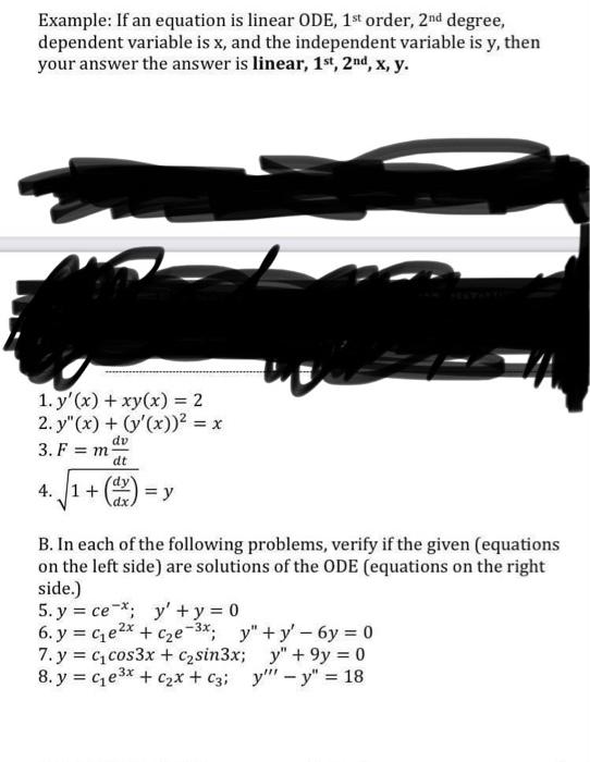 Solved Example: If an equation is linear ODE, 1st order, 2nd | Chegg.com