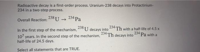 Solved Radioactive decay is a first-order process. | Chegg.com