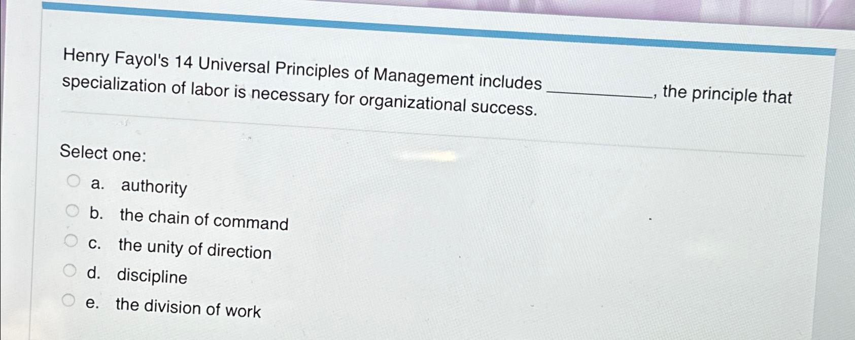 Solved Henry Fayol's 14 ﻿Universal Principles of Management | Chegg.com